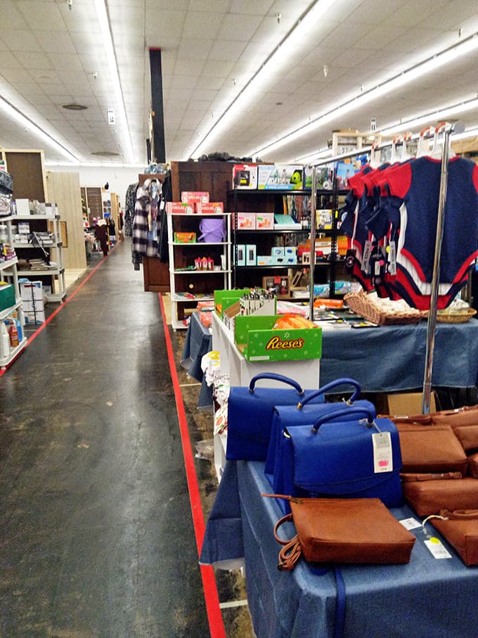 Down the rabbit hole of retail therapy, where red-lined aisles guide you through a wonderland of possibilities and impulse purchases waiting to happen.