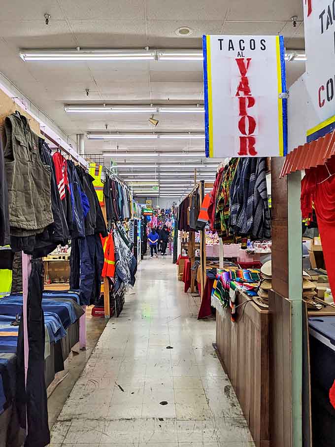 Follow the "Tacos Al Vapor" sign to happiness. These corridors of commerce prove that straight lines can lead to the most unexpected discoveries.