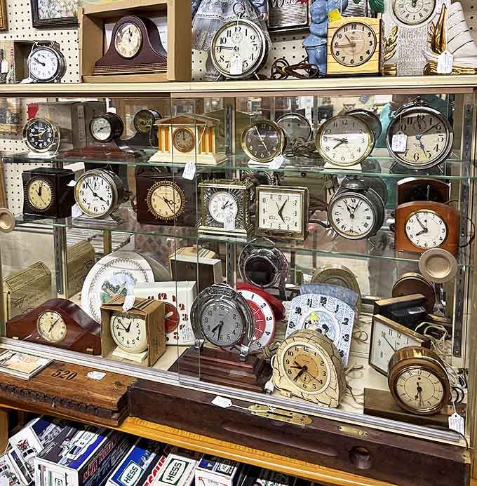 Time literally stands still in this mesmerizing collection of vintage clocks. Each one marking a different moment in history.