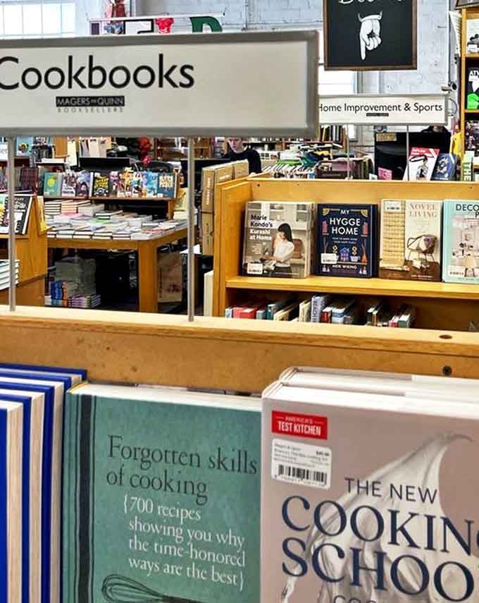 The cookbook section promises culinary adventures from Minnesota kitchens to Moroccan markets, no passport required.