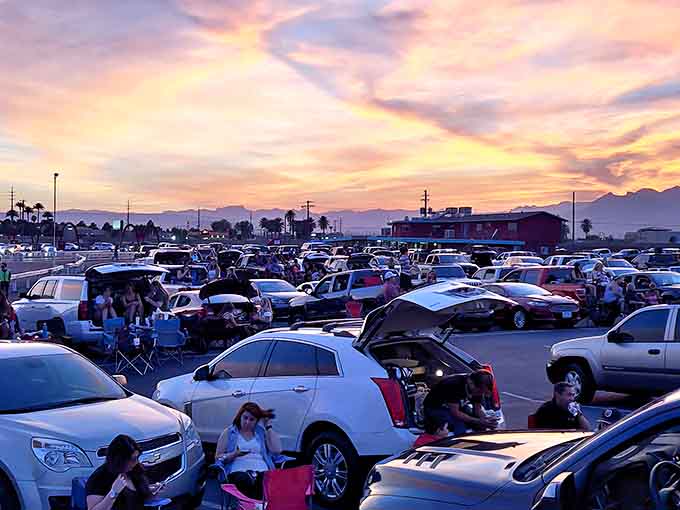 Tailgating meets cinema as families create their own viewing lounges. Some bring chairs, others transform SUVs into cozy viewing nests.