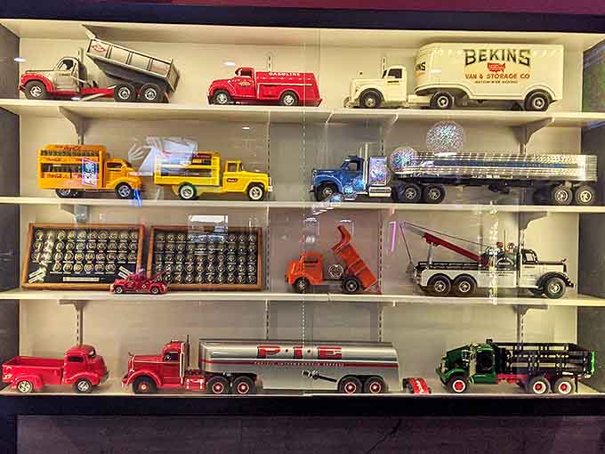 This collection of vintage toy trucks isn't just d&eacute;cor&mdash;it's a time machine transporting diners back to childhood while they wait for adult-sized portions.