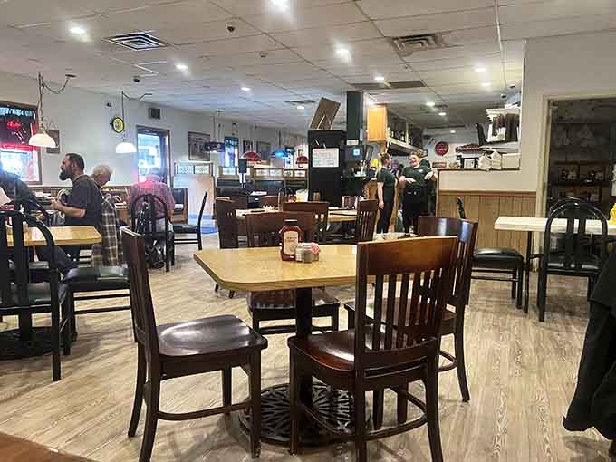 The dining area hums with conversation and satisfaction &ndash; a community gathering place where strangers become neighbors over good food.