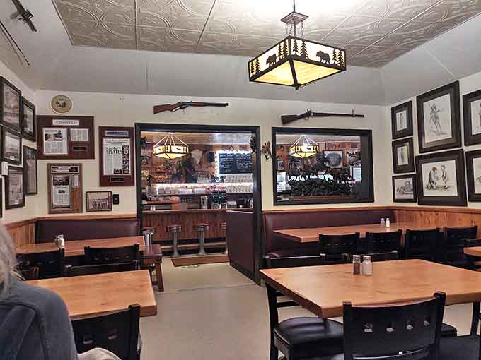 The dining area feels like Montana's living room &ndash; unpretentious wooden tables, Western artwork, and lighting fixtures that tell stories of the wild.