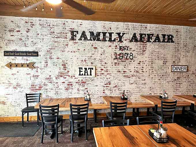 "Good food. Good friends. Good times." The whitewashed brick wall tells you everything you need to know about Family Affair's priorities since 1978.