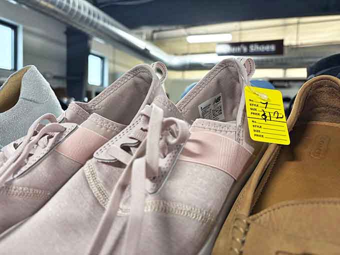 These barely-worn shoes with bright yellow price tags represent the thrill of the hunt&mdash;someone else's barely-used footwear becomes your new favorite pair.
