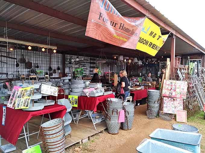 Basket paradise! These galvanized treasures are just waiting to organize someone's farmhouse kitchen or hold flowers on a rustic porch.