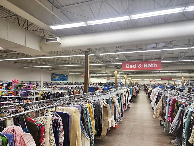 The Bed & Bath section stretches into infinity. Those high-thread-count sheets and vintage quilts are waiting for their next home.