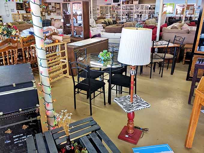 Eclectic design possibilities abound. That zebra-print lamp base paired with the glass-top dining set? Unexpected design magic waiting to happen.