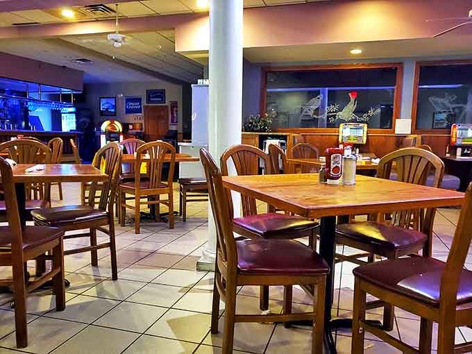 Wooden chairs, tile floors, and that unmistakable diner ambiance. Where conversations flow as freely as the coffee refills.