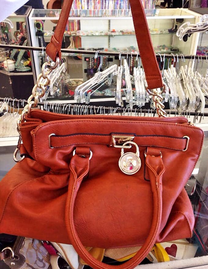 Designer dreams at down-to-earth prices. This leather handbag might have cost someone a week's salary, but could be yours for lunch money.