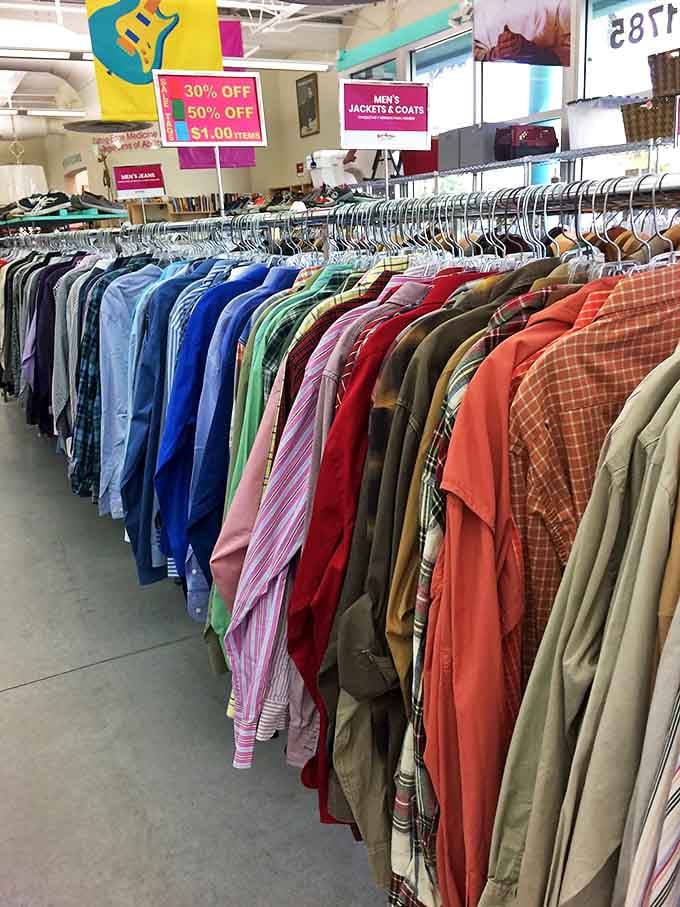 The men's section is a rainbow of possibilities&mdash;where else can you find preppy plaids next to tropical prints that scream "Jimmy Buffett concert ready"?