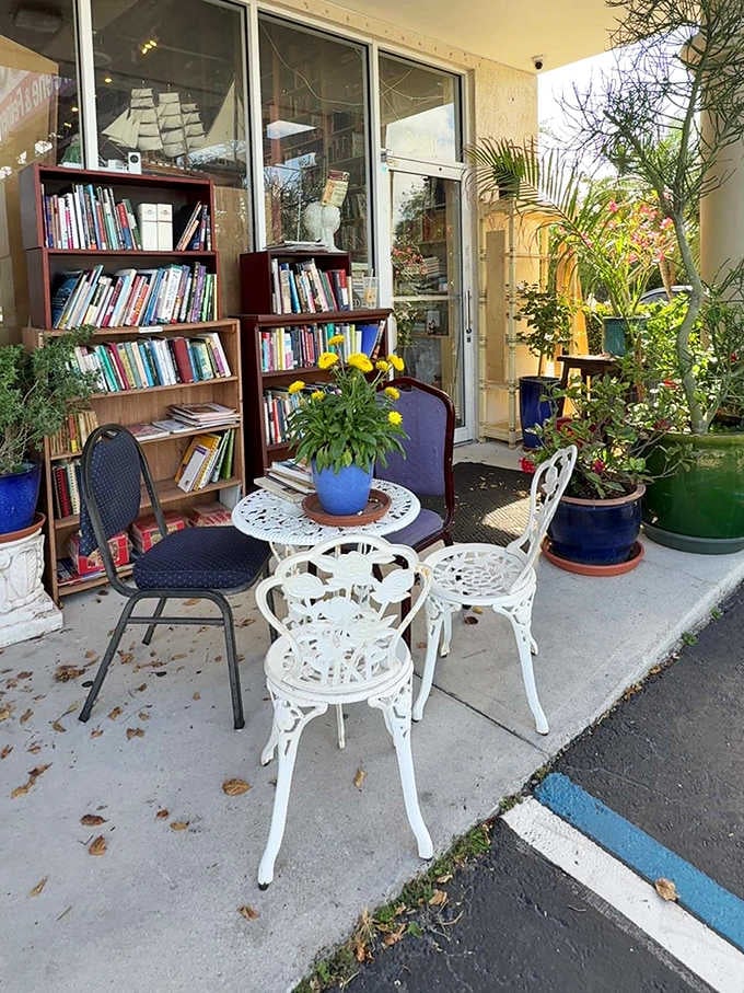 A literary oasis awaits outside&mdash;where Florida's gentle breezes turn pages for you while potted plants provide natural bookmarks.