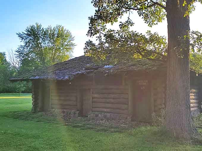 This rustic log cabin stands as a testament to simpler times, when "log in" meant actually entering a wooden structure.