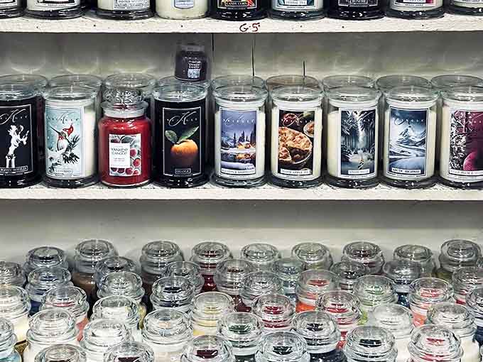 The scent of possibility wafts from these neatly arranged candles, promising to transform any Massachusetts home with fragrances from "Cozy Cabin" to "Summer Orchard."