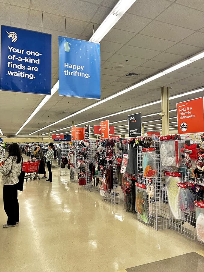 Blue banners promise "Happy Thrifting" and "One-of-a-kind finds" overhead, the unofficial mantras of dedicated Savers shoppers.