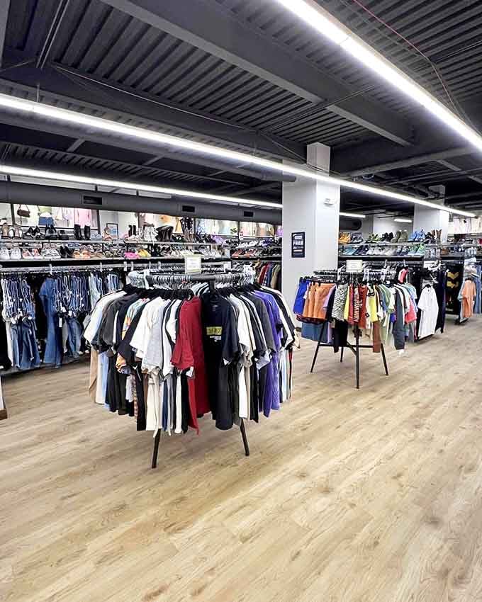 The spacious interior feels more boutique than secondhand shop, with thoughtfully arranged departments that invite leisurely browsing.