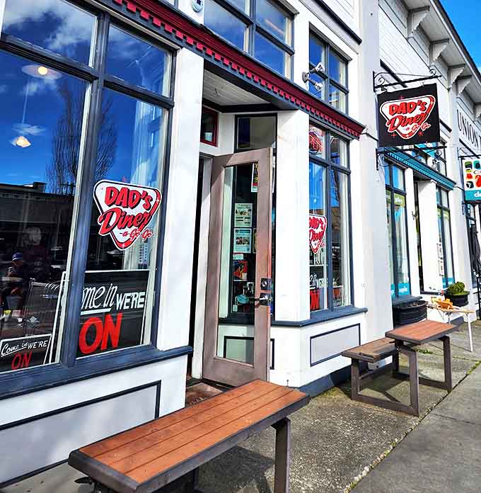 The classic Dad's Diner signage promises good things to come, like that friend who always knows where to find the best food in town.