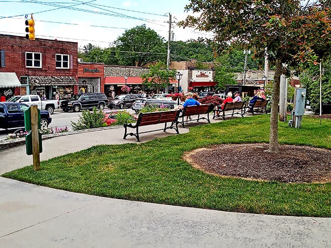 Downtown Blowing Rock beckons with its park benches and brick storefronts &ndash; small-town charm that's better than any theme park recreation.