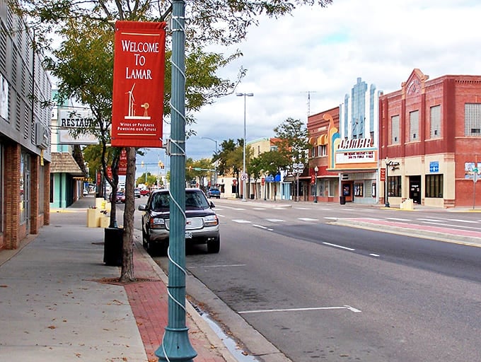 Lamar's welcome banner waves hello from a main street that hasn't surrendered to chain store invasion.