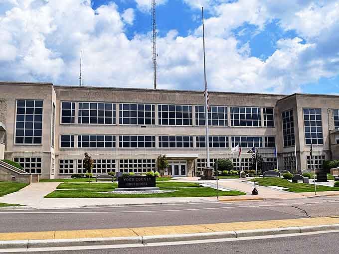Wisconsin Rapids' municipal building stands proudly, a testament to mid-century architecture and small-town governance that still answers the phone.
