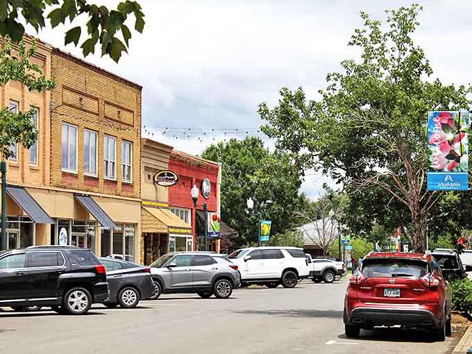 Arkadelphia's broad main street with decorative banners welcomes residents to a city where affordability is a way of life.