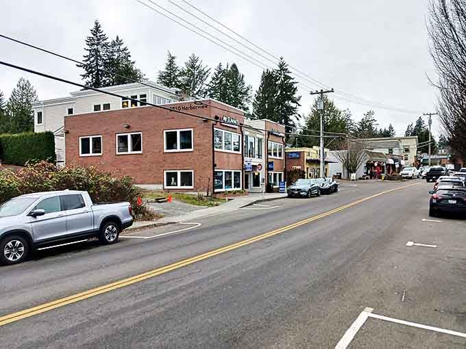 These modest buildings house the heart of Gig Harbor, where local businesses still know their customers by name.