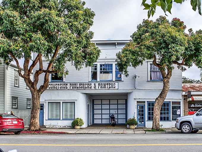 Downtown Half Moon Bay's historic buildings tell stories of yesteryear, while eucalyptus trees stand guard like old friends watching over the street.