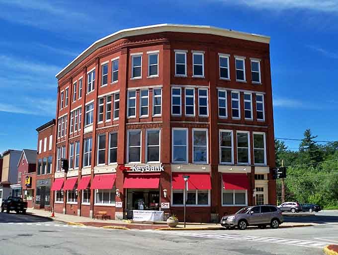 This handsome brick building in Rumford's downtown has witnessed generations of Mainers going about their business in this affordable river valley town.