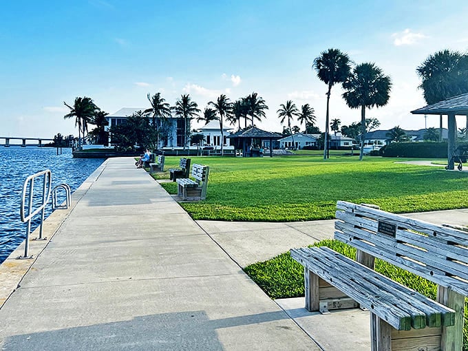 The beachfront walkway in Vero Beach invites morning strolls where the only traffic jam might involve nesting sea turtles.