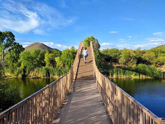That footbridge isn't just a walkway, it's your portal to Arizona's secret water wonderland nobody talks about.