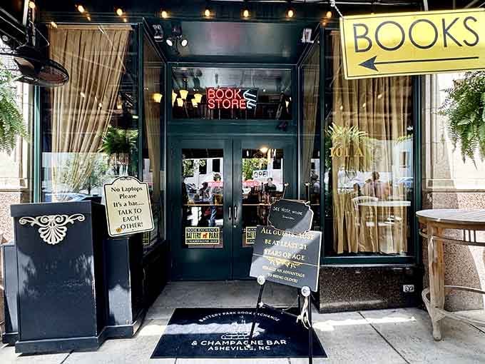 The exterior of this charming corner spot in downtown Asheville's historic district.