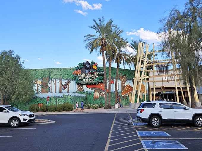 The exterior promises adventure before you even walk through the door, and trust me, it delivers on that promise.