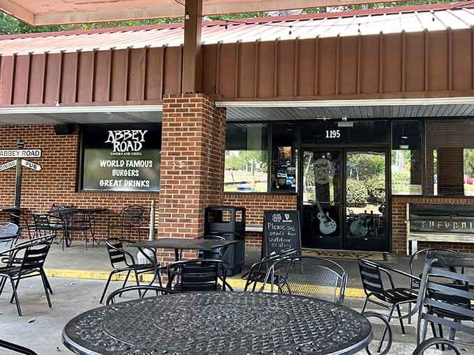 The covered patio seating means you can enjoy your Beatles-themed meal rain or shine, just like true fans.