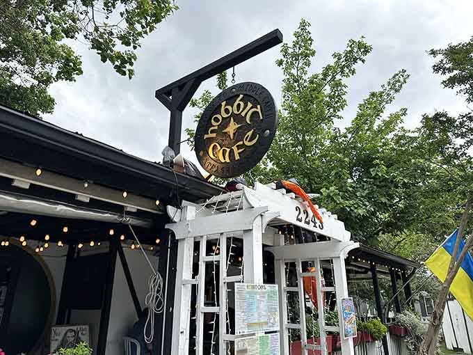 String lights and a round green door transform an ordinary Houston street into something Bilbo would recognize instantly.