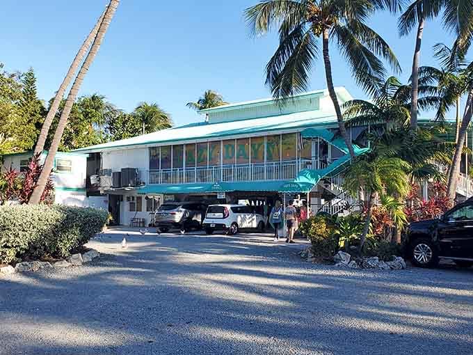 The turquoise building perched on stilts screams Florida Keys louder than a parrot with a megaphone and attitude.