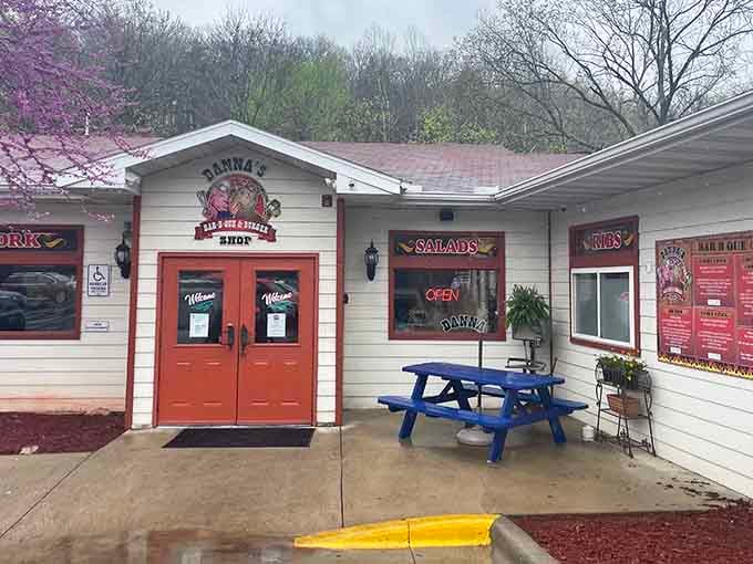 That welcoming entrance with the bright orange doors practically begs you to come inside and eat something delicious.