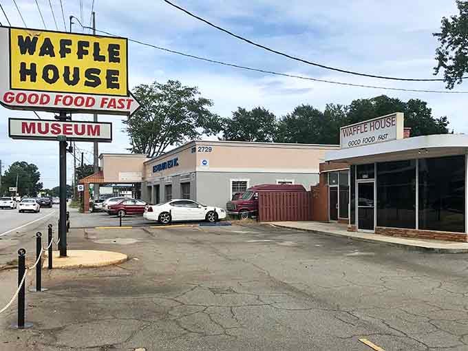The iconic yellow sign beckons like a beacon of breakfast nostalgia, promising "GOOD FOOD FAST" with a side of American dining history.