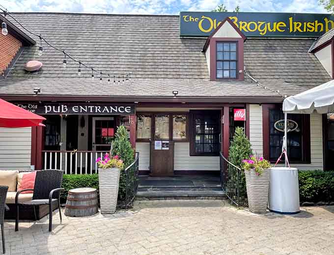 Those pink blooms by the pub entrance add a touch of softness to what's about to be a seriously hearty meal.