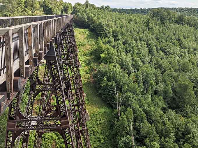 The iron towers stand like industrial giants guarding secrets of Pennsylvania's railroad past and present thrills.