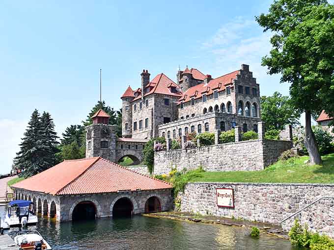 The boat house alone has more architectural personality than most people's entire homes, proving castles don't do anything halfway.