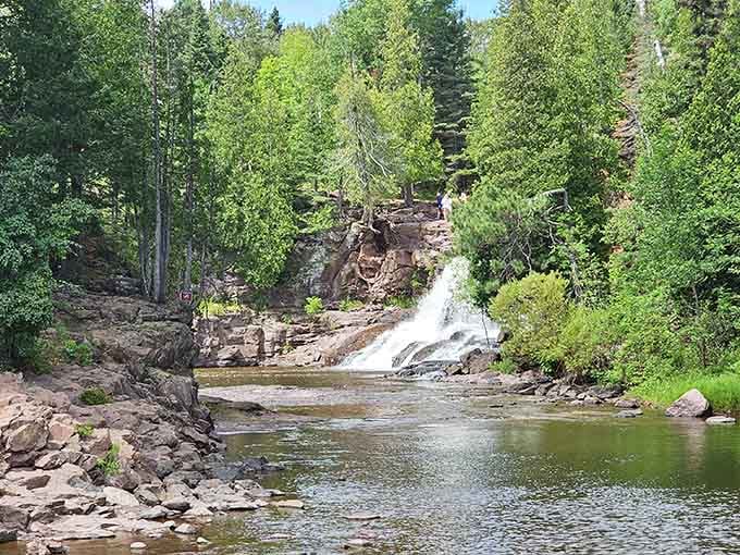 Summer at Gooseberry Falls turns the river into a gentle giant, perfect for exploring the ancient volcanic rock below.