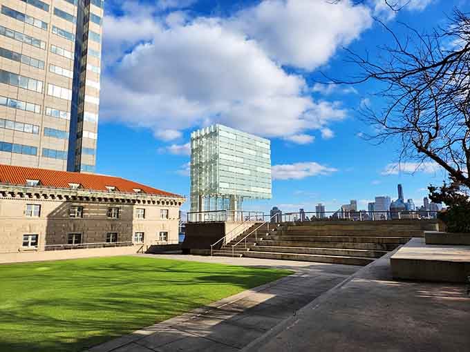 That moment when you realize someone built a secret garden in the sky above Wall Street.