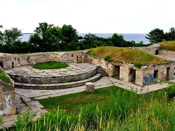 These grass-covered bunkers look like something from a post-apocalyptic movie, except the views are way better than anything Hollywood could create.