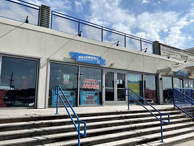 From the arcade&rsquo;s exterior, a vibrant sign invites you to step into a world of retro games and endless fun.