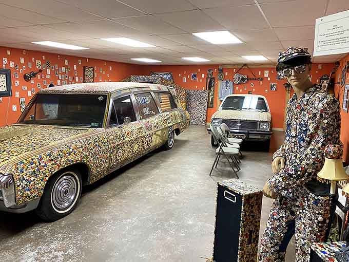 Inside the museum, button-covered vehicles and displays create an overwhelming visual feast that you absolutely have to see to believe.