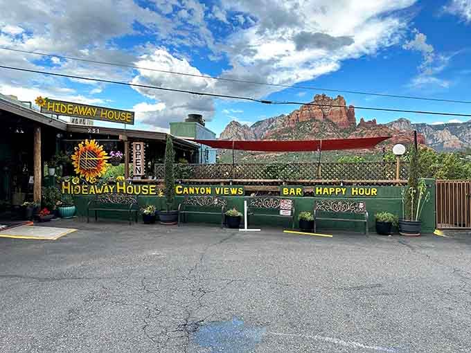 That green exterior with the sunflower logo isn't just charming, it's practically waving you in from the highway.