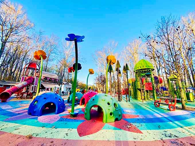This kaleidoscope of play equipment looks like Dorothy's dream after eating too much Kansas comfort food.