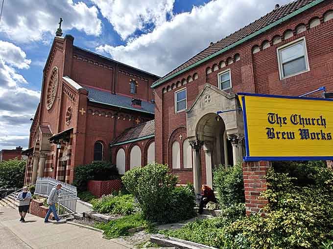 The brick exterior still retains its original look as a house of worship, now serving even better beer.