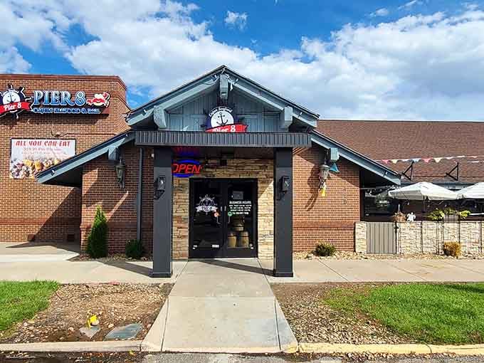 Blue skies and a welcoming facade prove that great seafood adventures can happen anywhere, even a mile high.
